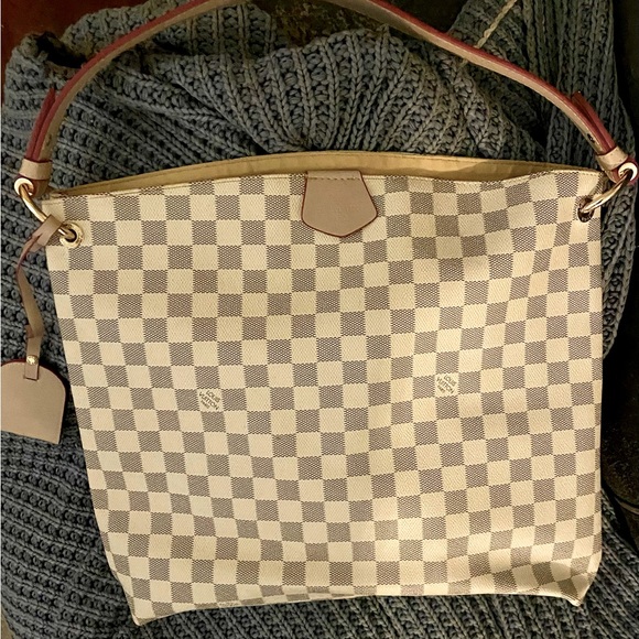 Bags | Checkered Designer Tote Bag Gray And Cream | Poshmark